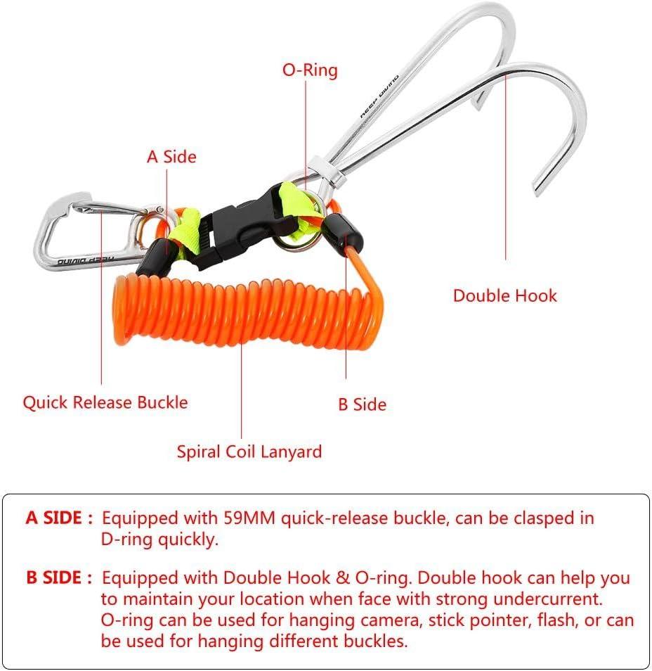VGEBY Stainless Steel Diving Reef Hook Double with Spiral Coil Lanyard ...