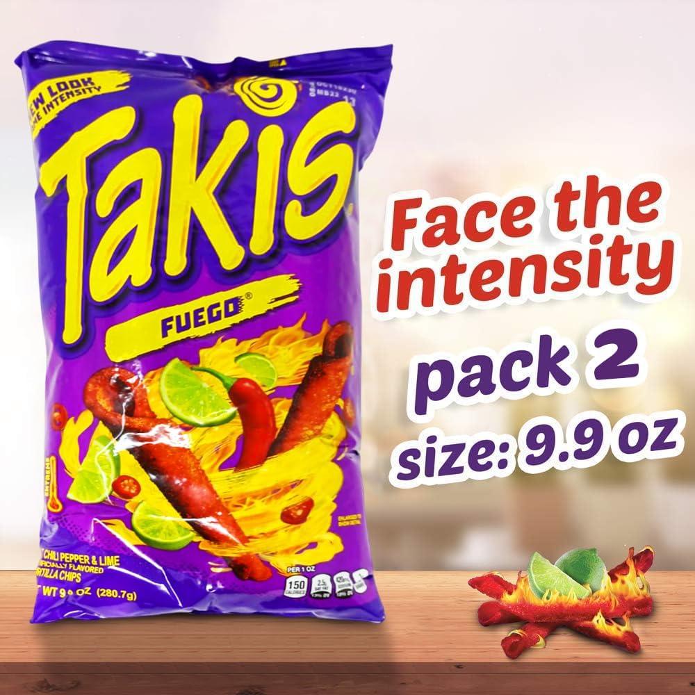 Takis Fuego Hot Chili Pepper & Lime Flavored Corn Snacks(Two 9.9 oz ...