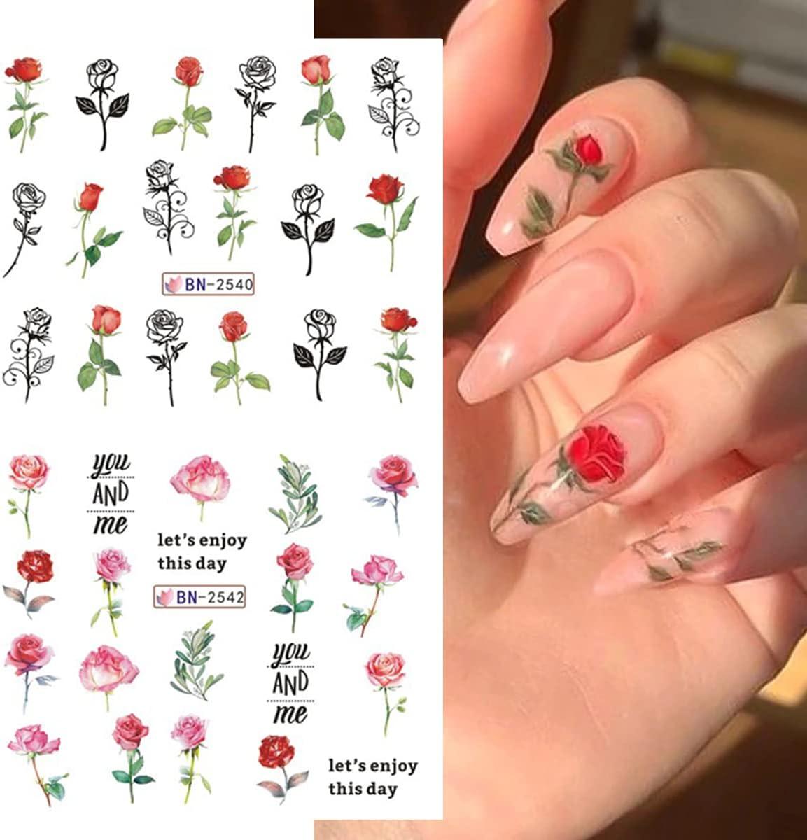 Watercolor Rose Flower Nail Art Stickers - 12Pcs E2 | Spring Summer ...
