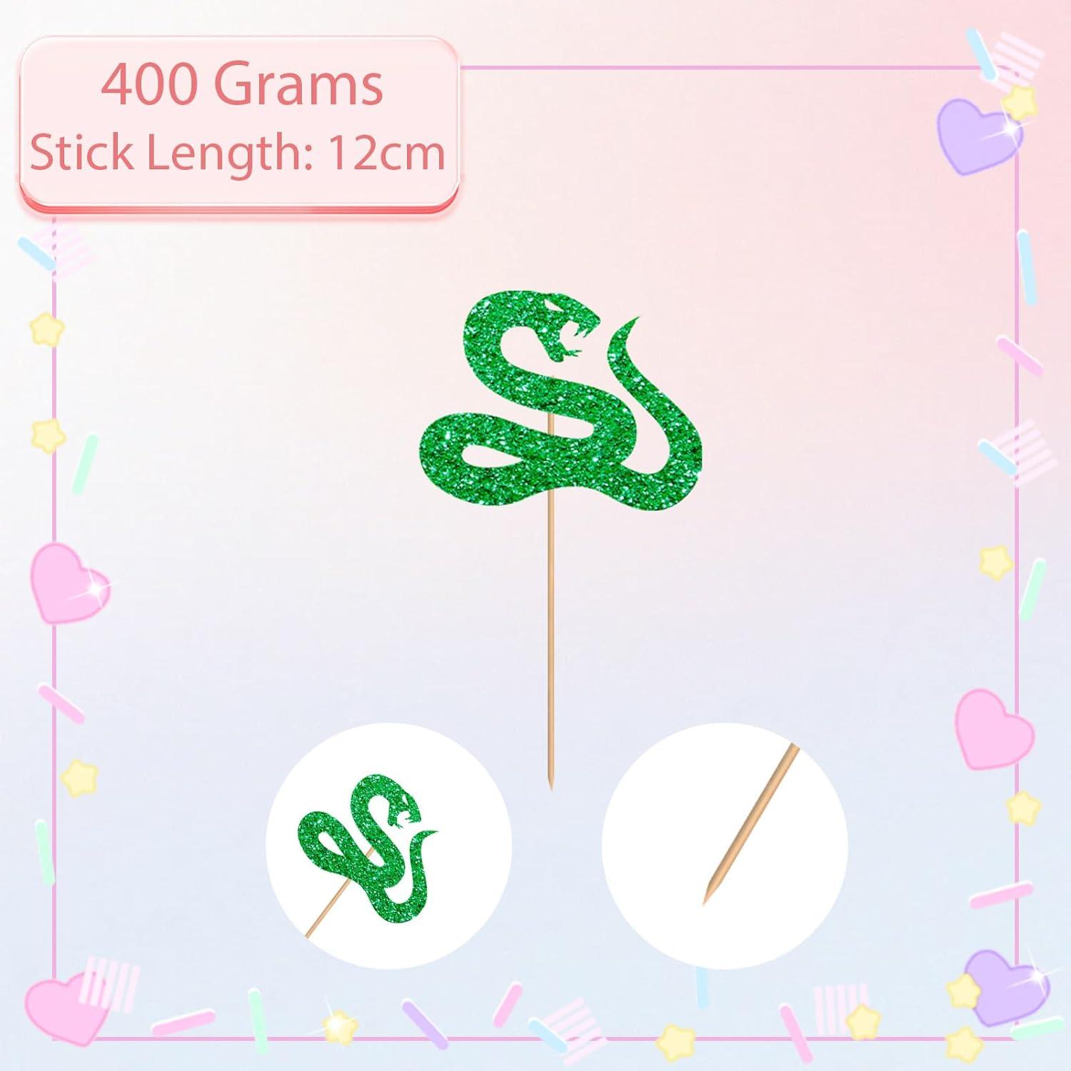 24pcs Snake Cupcake Toppers Green Glitter Snake Cupcake Decor Reptile ...