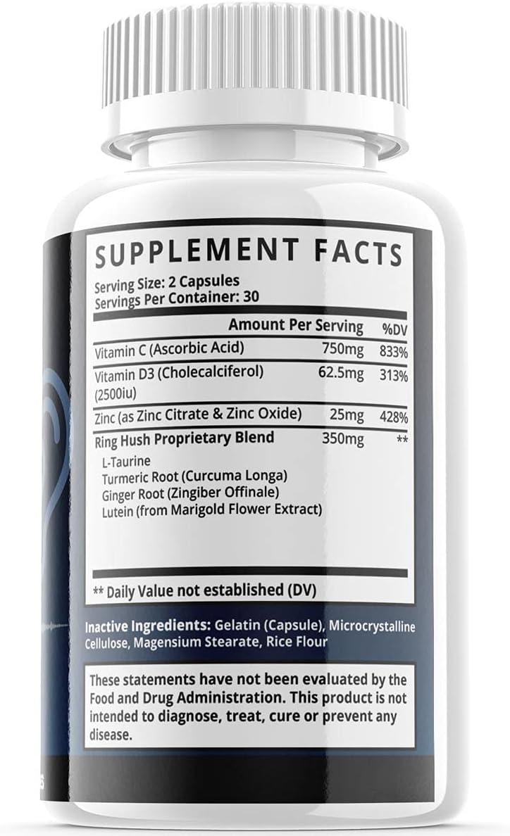 Ringhush Tinnitus Supplement Capsules - Hearing Ear Loss Support (3 ...