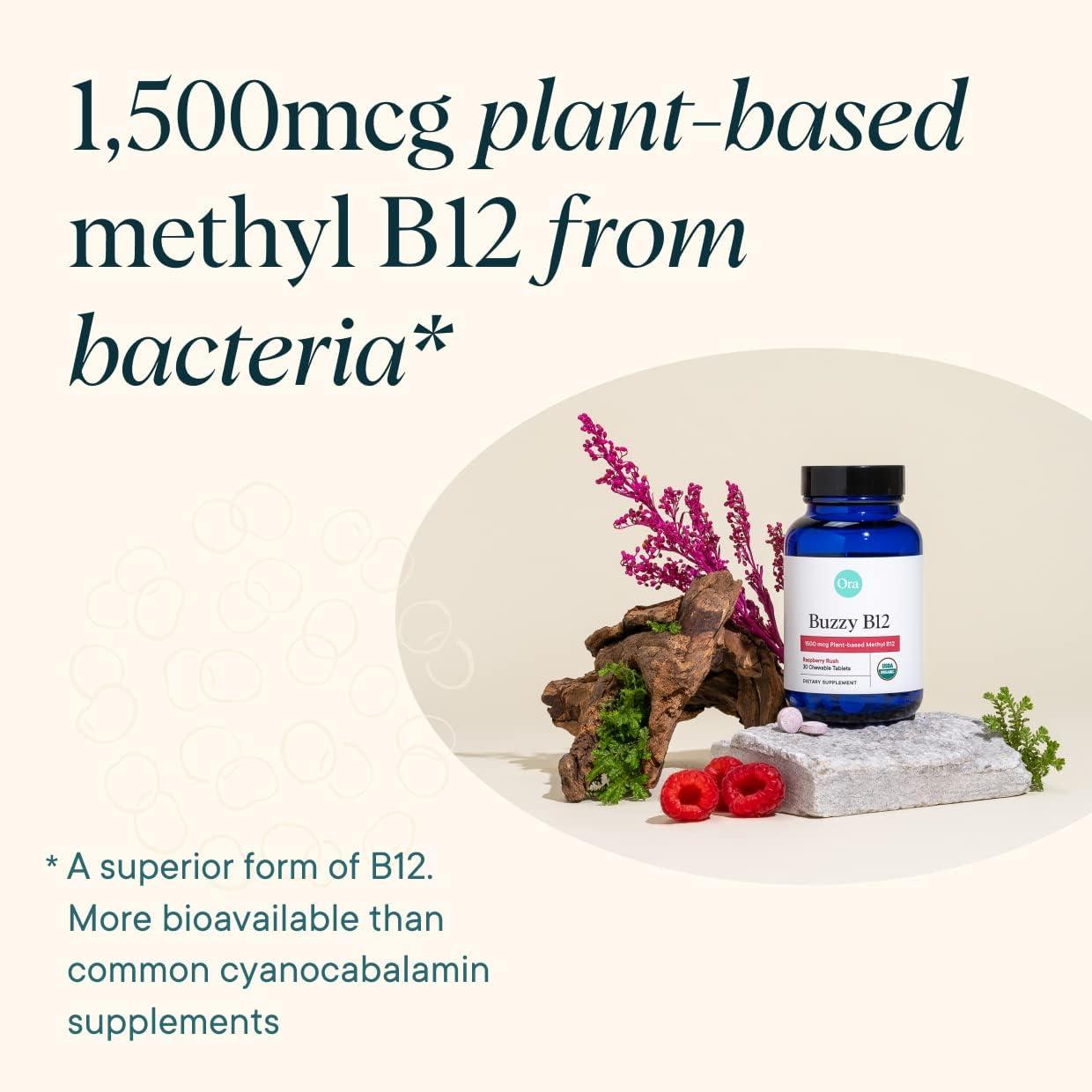 Ora Organic Vitamin B12 1500mcg - Plant-Based Methylcobalamin Energy ...