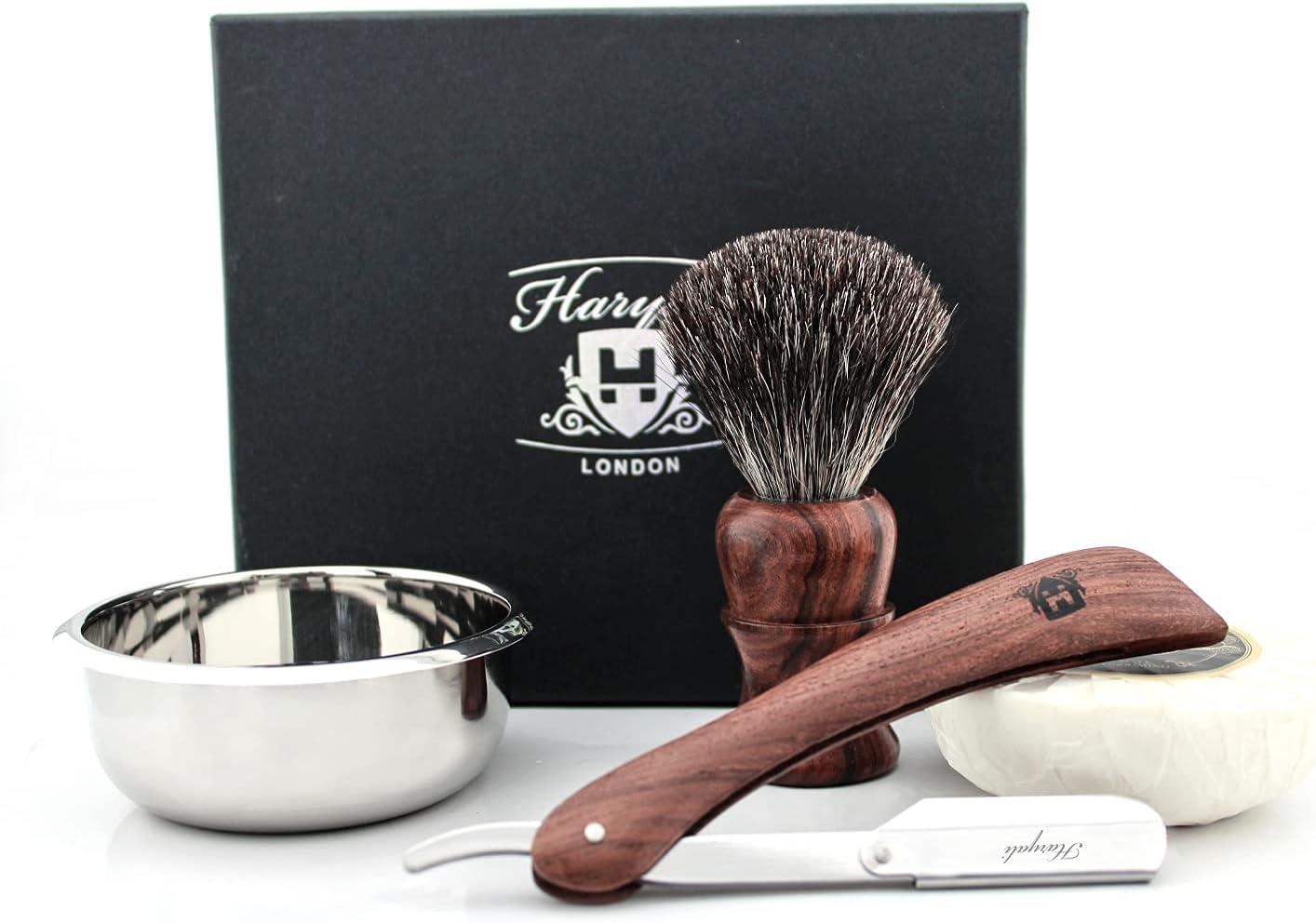Premium Men's Shaving Set - Wooden Handle Brush Stainless Steel Razor ...