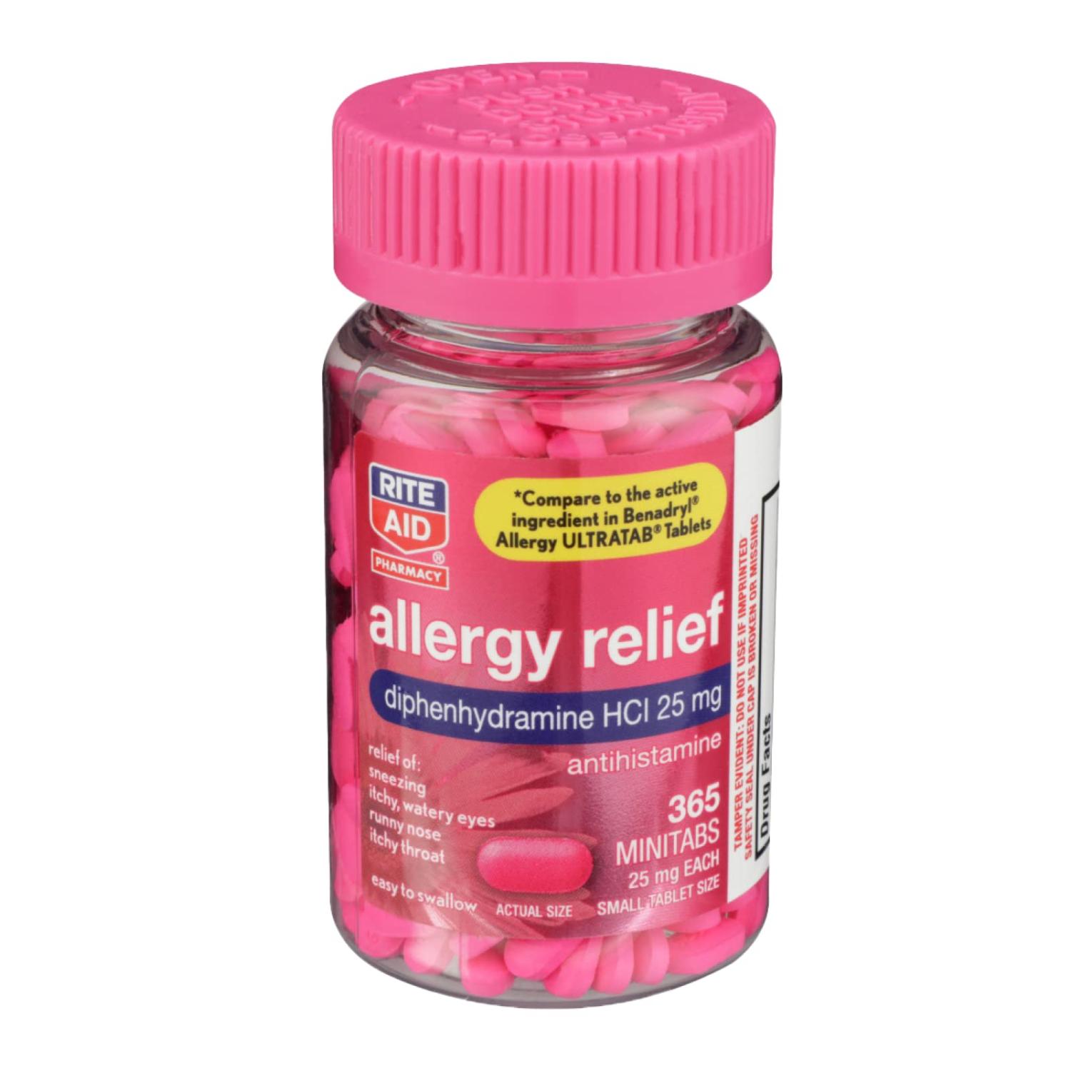 Rite Aid Allergy Relief 365 Minitabs - Diphenhydramine HCI 25mg ...