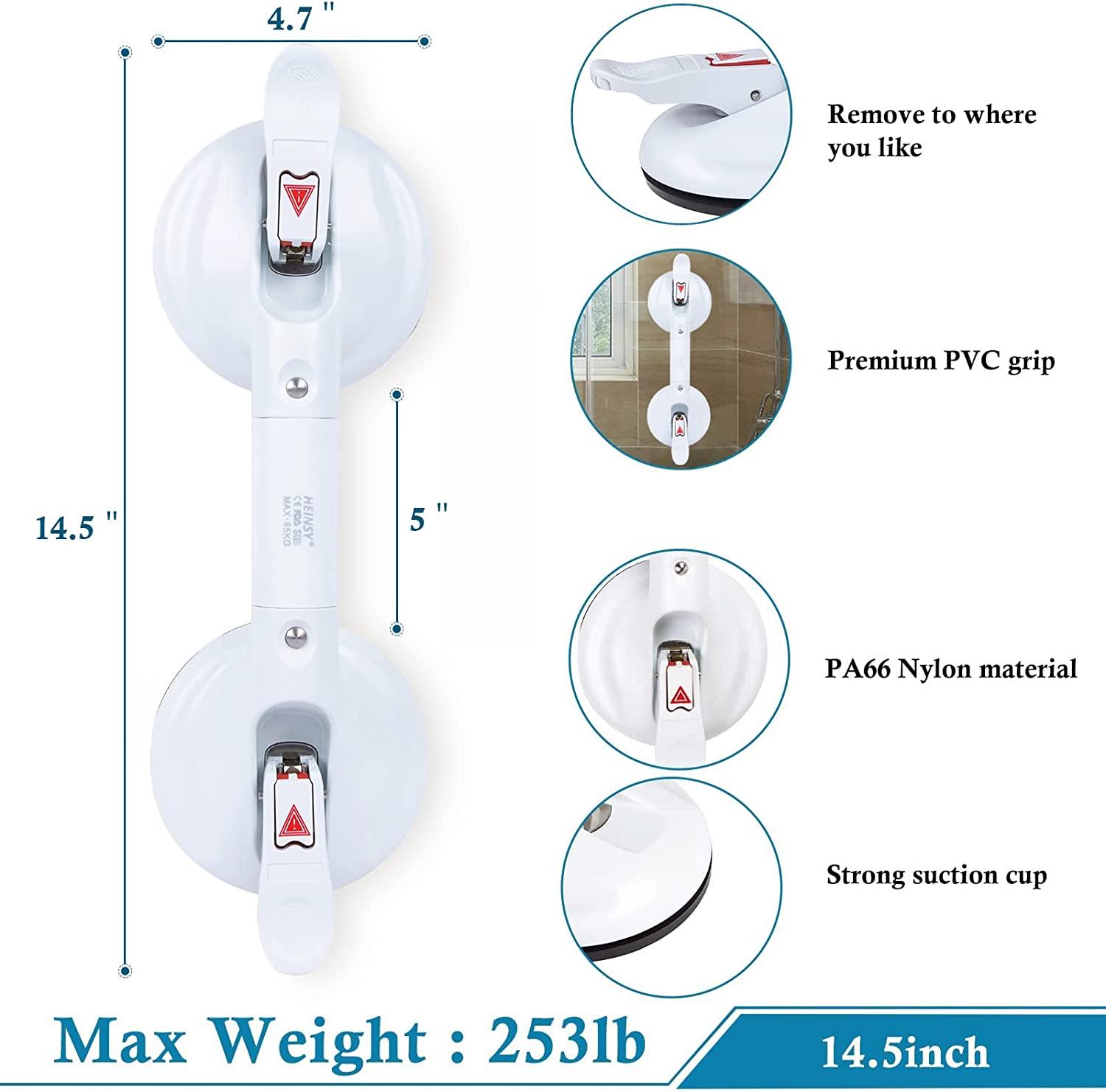 HEINSY Suction Grab Bar Portable Shower Suction Handle Bar Suction Grip ...