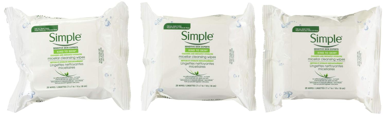 Simple Micellar Makeup Remover Wipes 25 Count - 3 Pack | Buy Now with ...