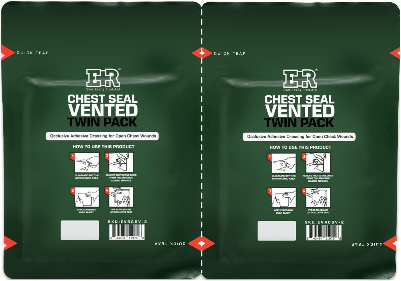 Ever Ready First Aid Vented Chest Seal Twin Pack - 6.6 Square Occlusive ...