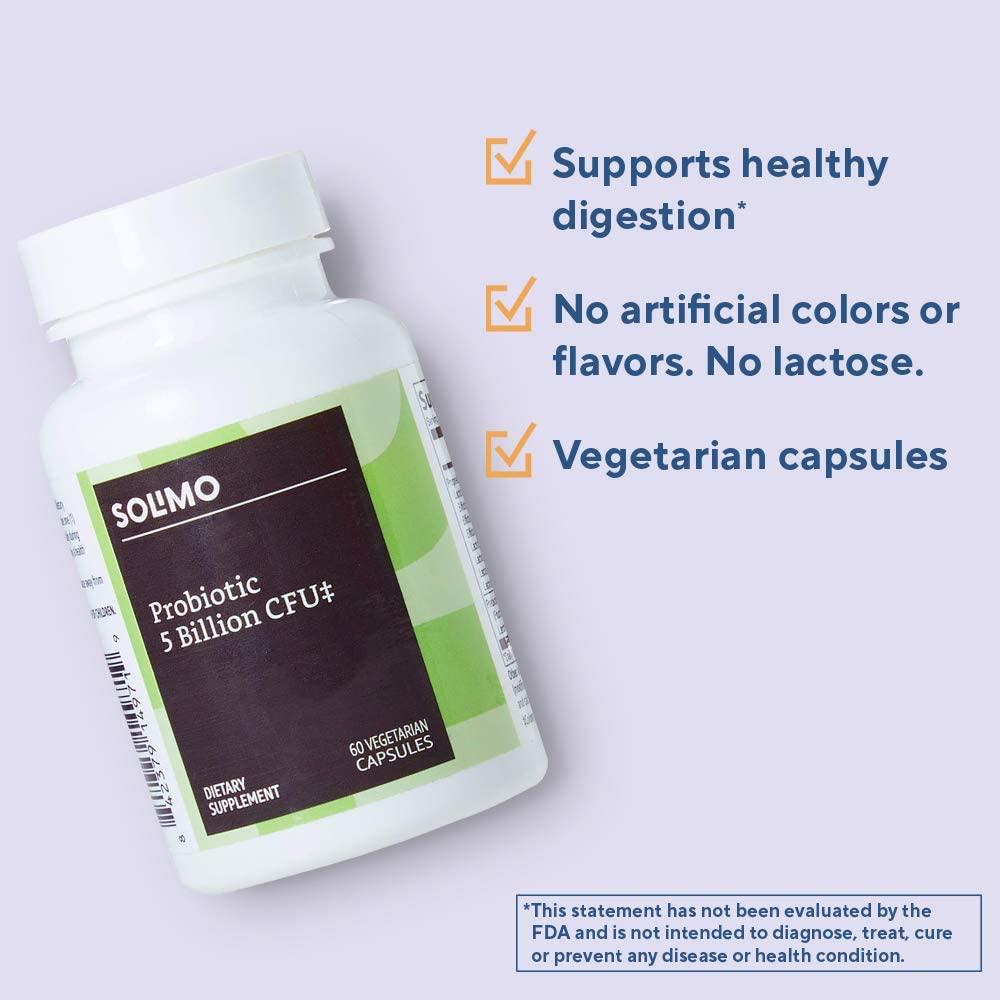 Solimo Probiotic 5 Billion CFU - 8 Strains + Prebiotic Blend - 60 Veg Caps - 2 Month Supply ...