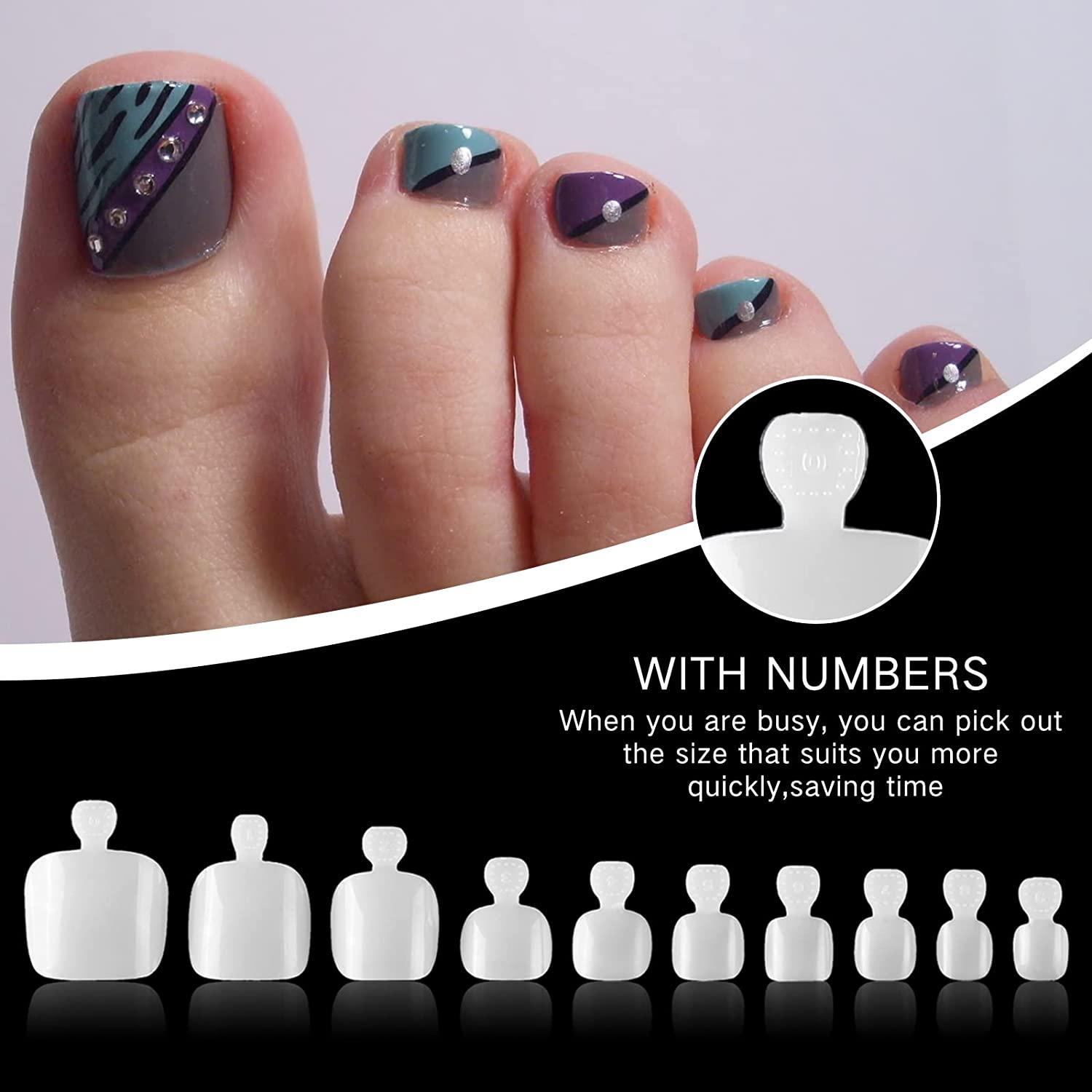 Ranrose 200PC Full Cover Acrylic Fake Toenail Tips - 10 Sizes False Toe ...