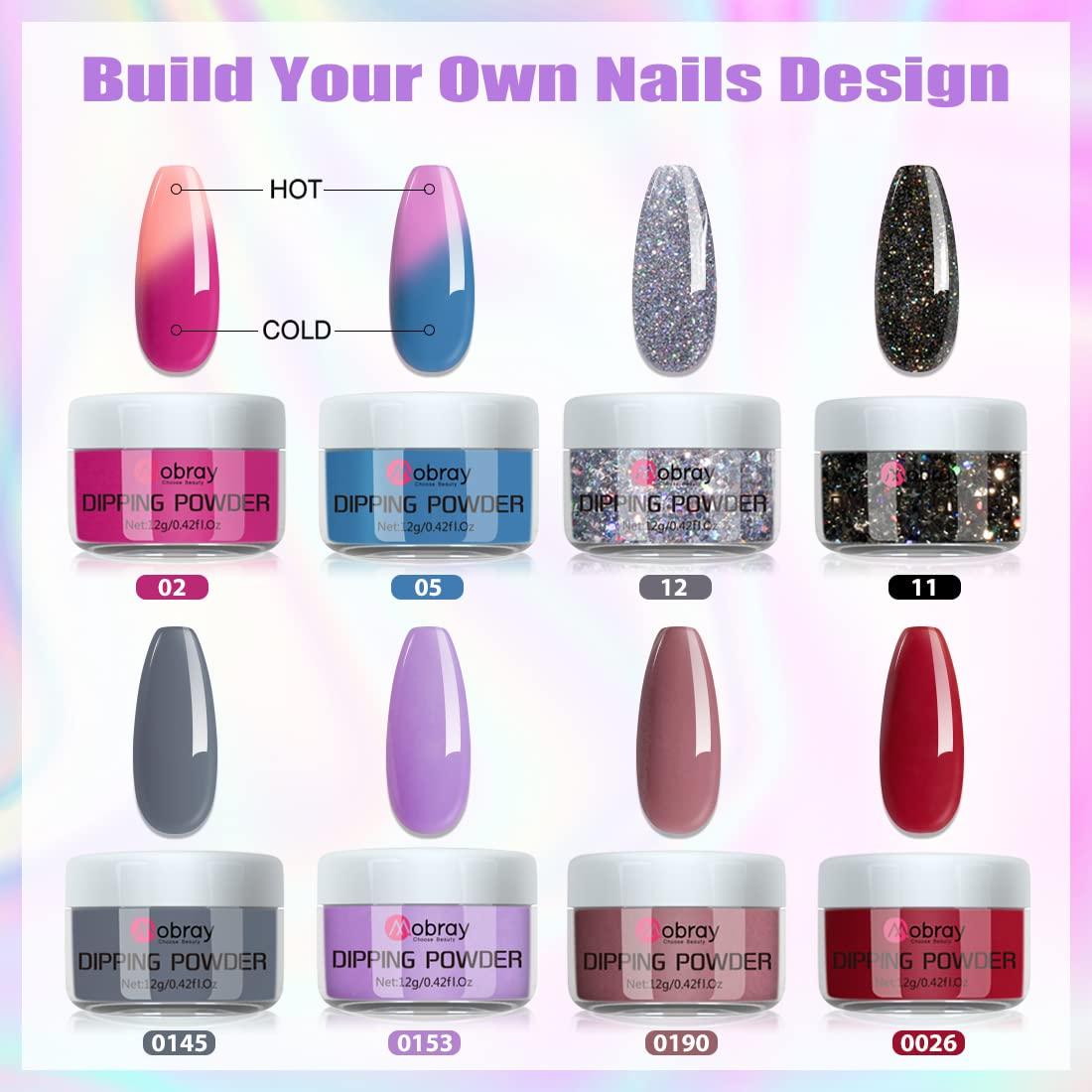 Mobray Dip Powder Nail Kit Starter with 6 Colors - Purple, Red, Grey ...