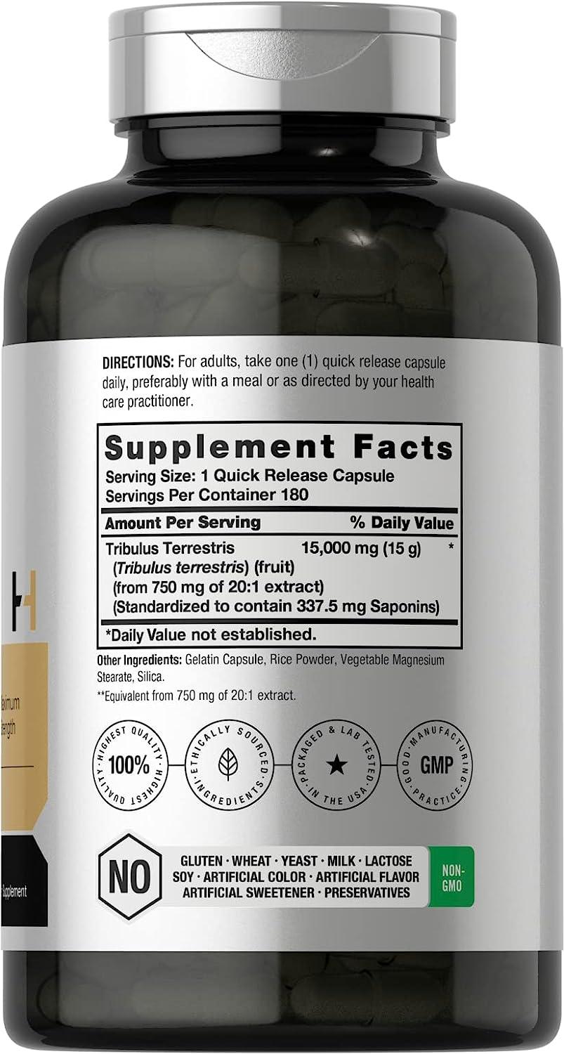 Tribulus Terrestris 15000mg for Men | 180 Capsules | Non-GMO, Gluten ...