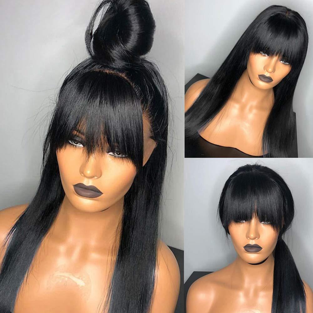 CONNIE Straight Brazilian Virgin Human Hair Wigs with Bangs - 18 180% ...