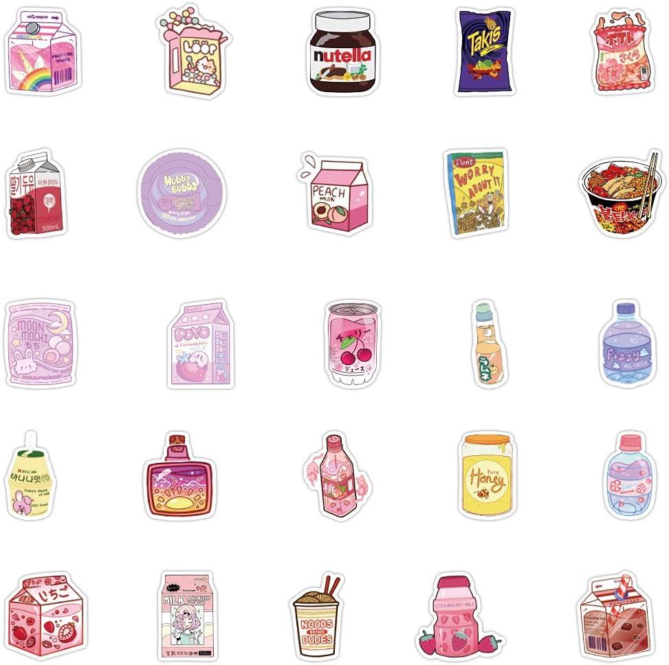 Cute Food and Drink Stickers - 100pcs Kawaii Korean Stickers for Water ...