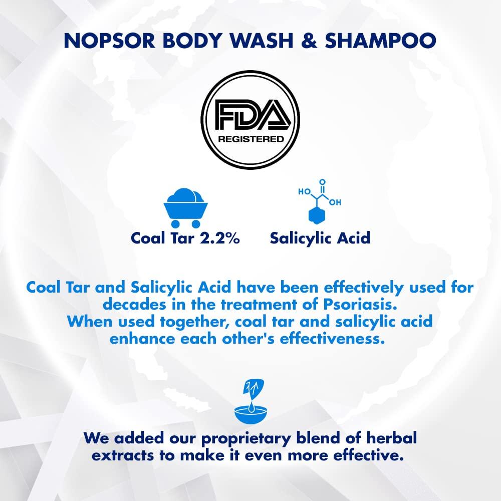 Nopsor Psoriasis BODY WASH AND SHAMPOO - 8 Oz - Aloe Vera - 2.2% Coal Tar Calms Skin While ...