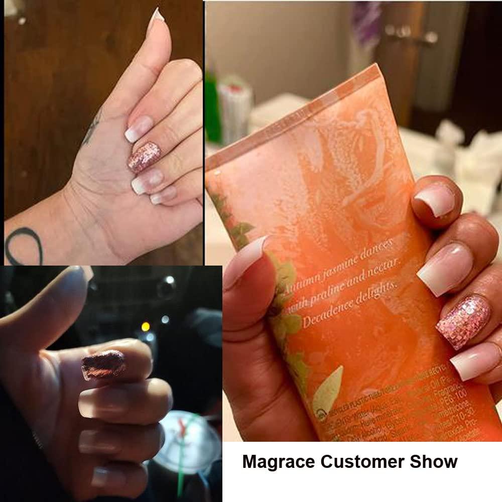 Magrace Pink Glitter French Tips Press on Nails - 24 Pcs Short Square ...