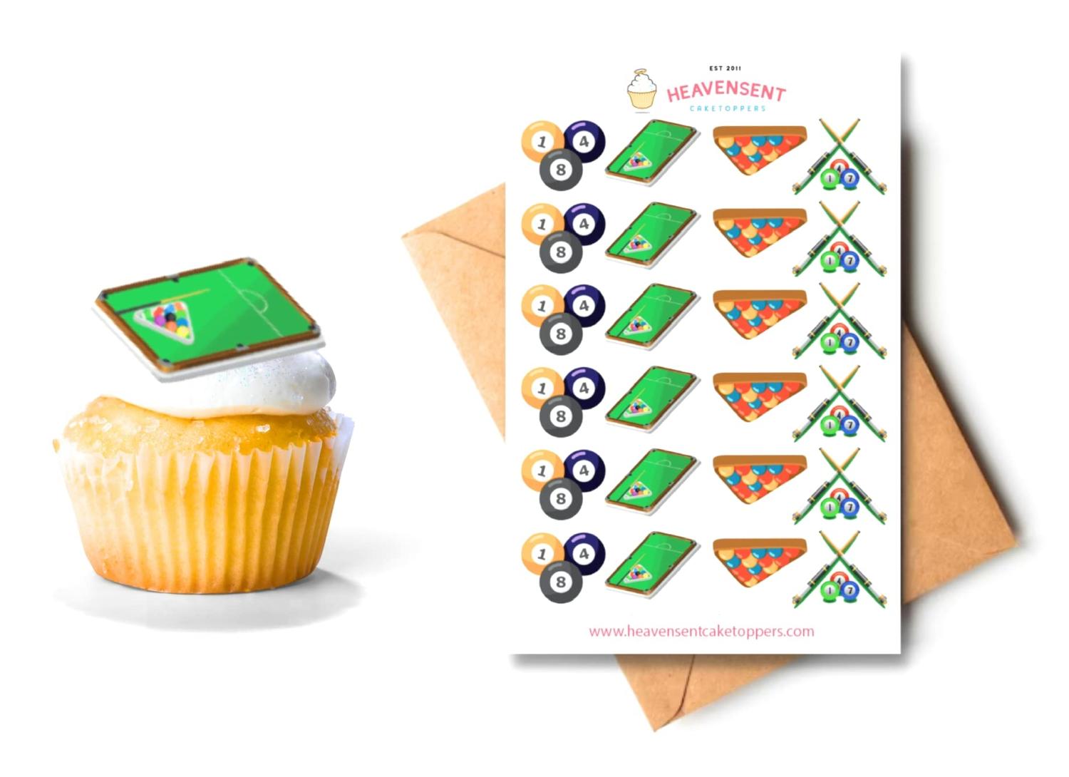 24x Pre-cut Snooker Pool 3-4cm Edible Wafer Card Standing Cupcake ...