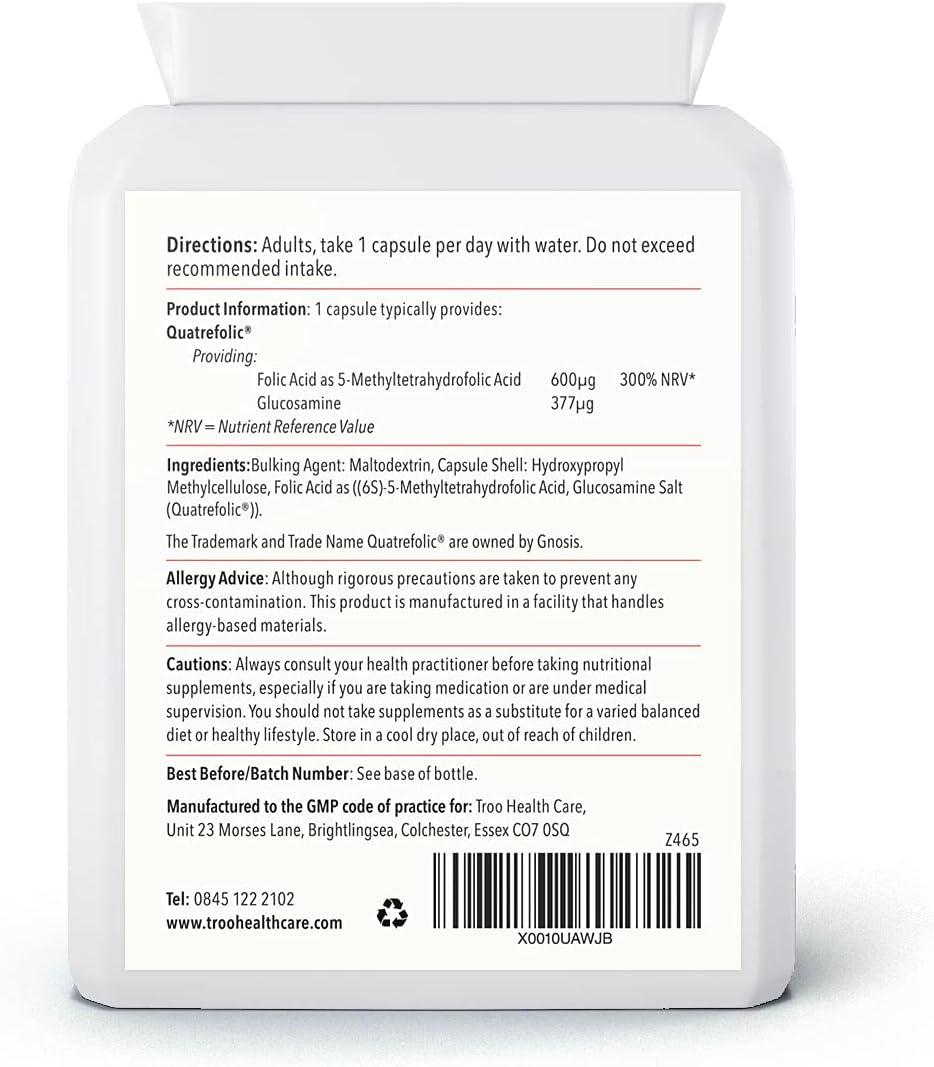 Quatrefolic Methyl Folate 5-MTHF Supplement 600mcg 90 Capsules High ...