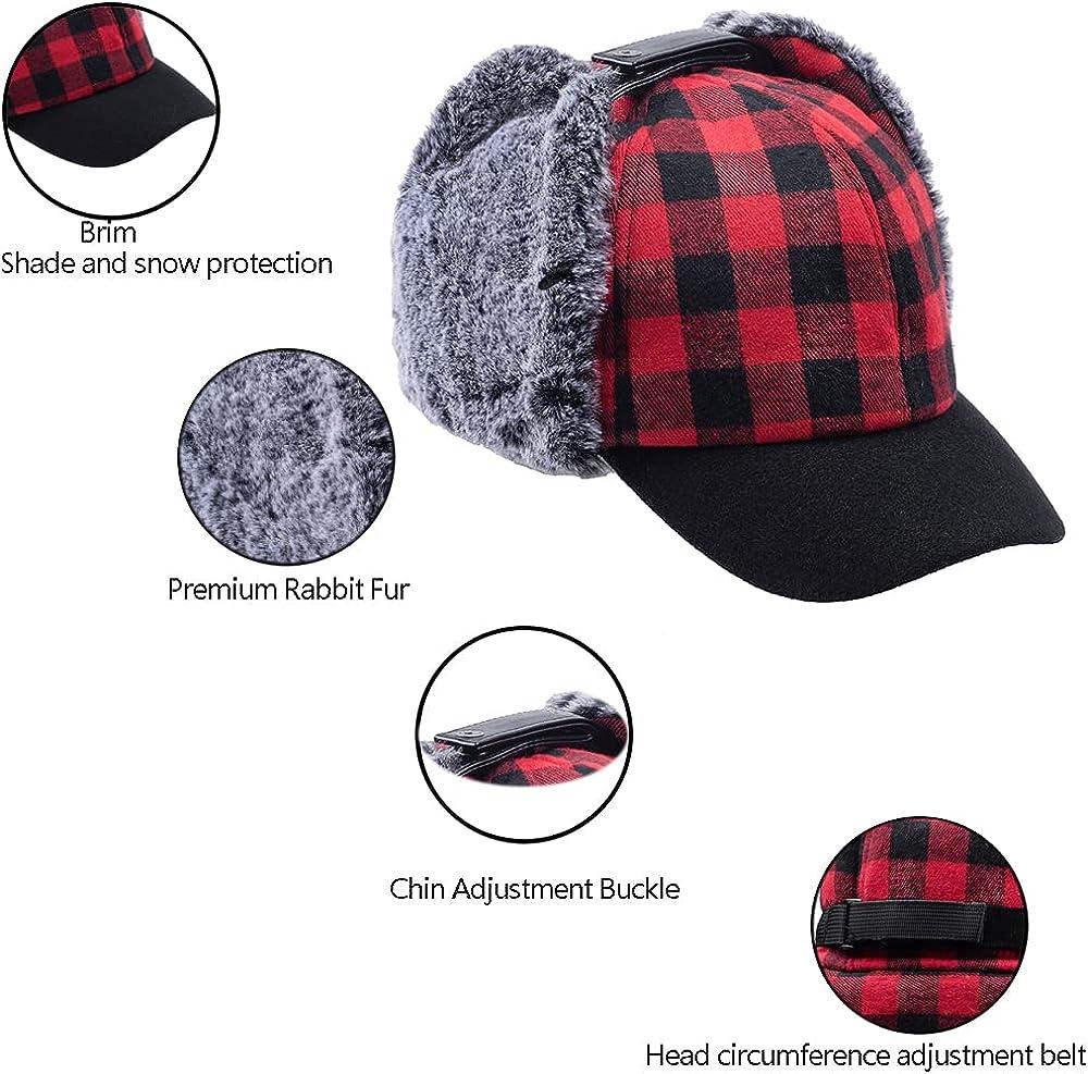Winter Buffalo Plaid Trapper Hat with Sherpa Lining and Ear Flaps - Red ...