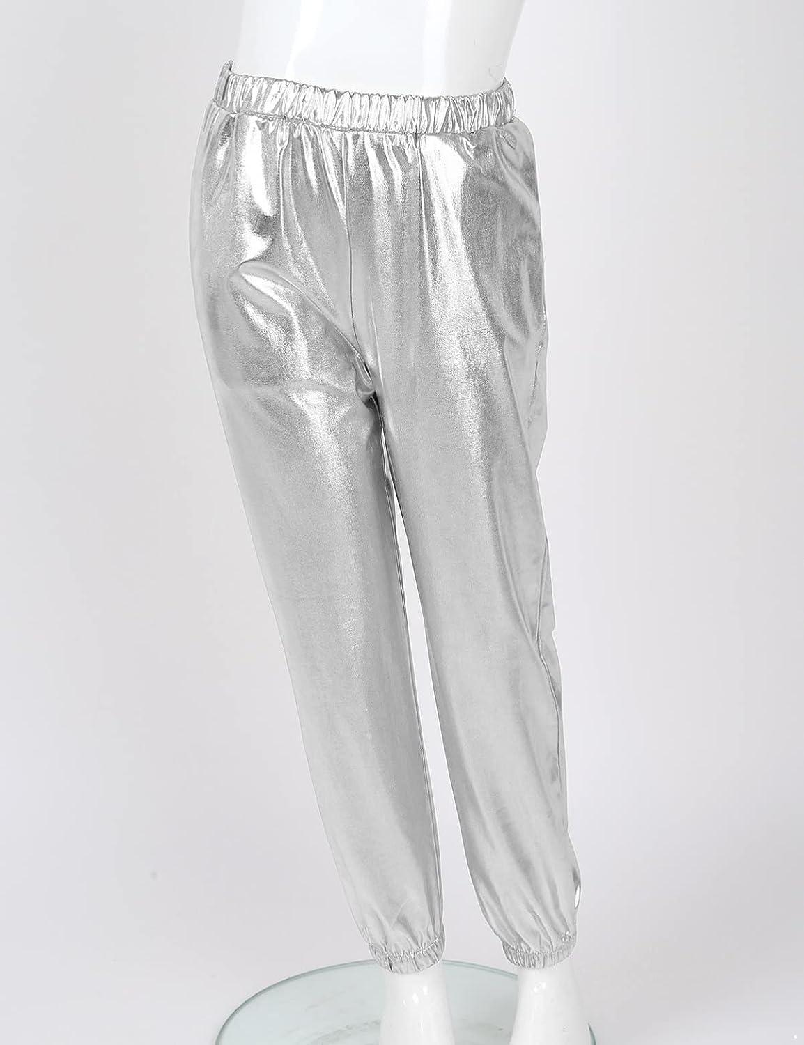 CHICTRY Girls Shiny Metallic Jazz Dance Pant Hip Hop Leggings Silver 10 ...
