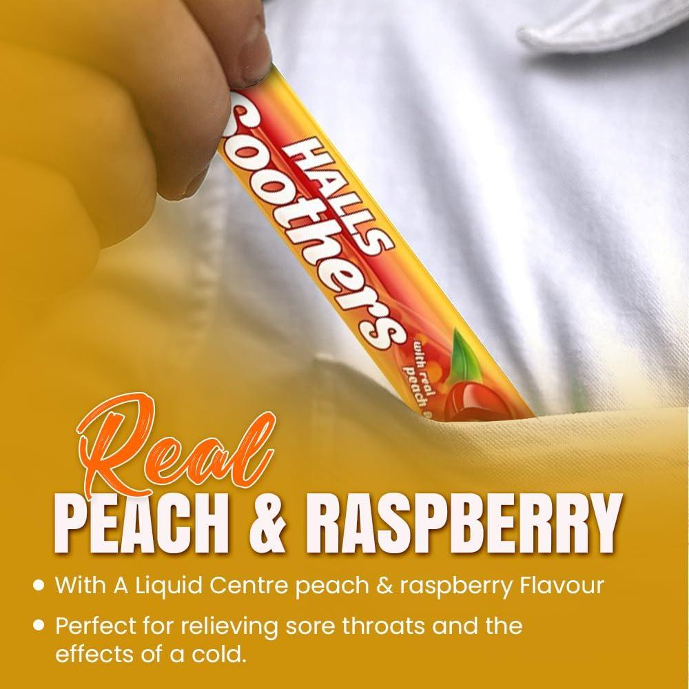 Halls Soothers 4 Peach & Raspberry Flavour 45g with Real Fruit Juice ...