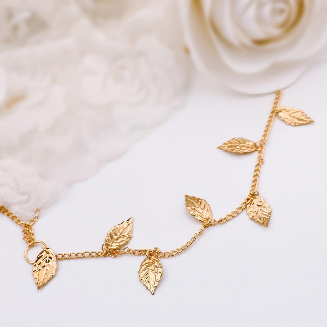 Jovono Gold Leaf Head Chain With Tassel Boho Hair Accessories For