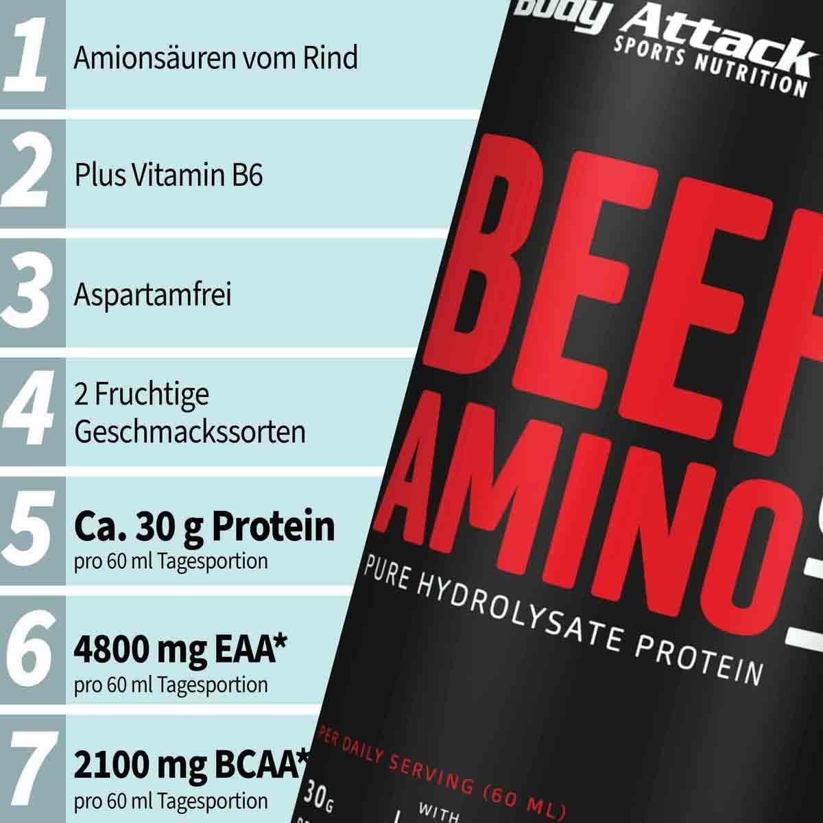 Body Attack Beef Amino Cherry 1000ml - Liquid Protein Source with 30g ...