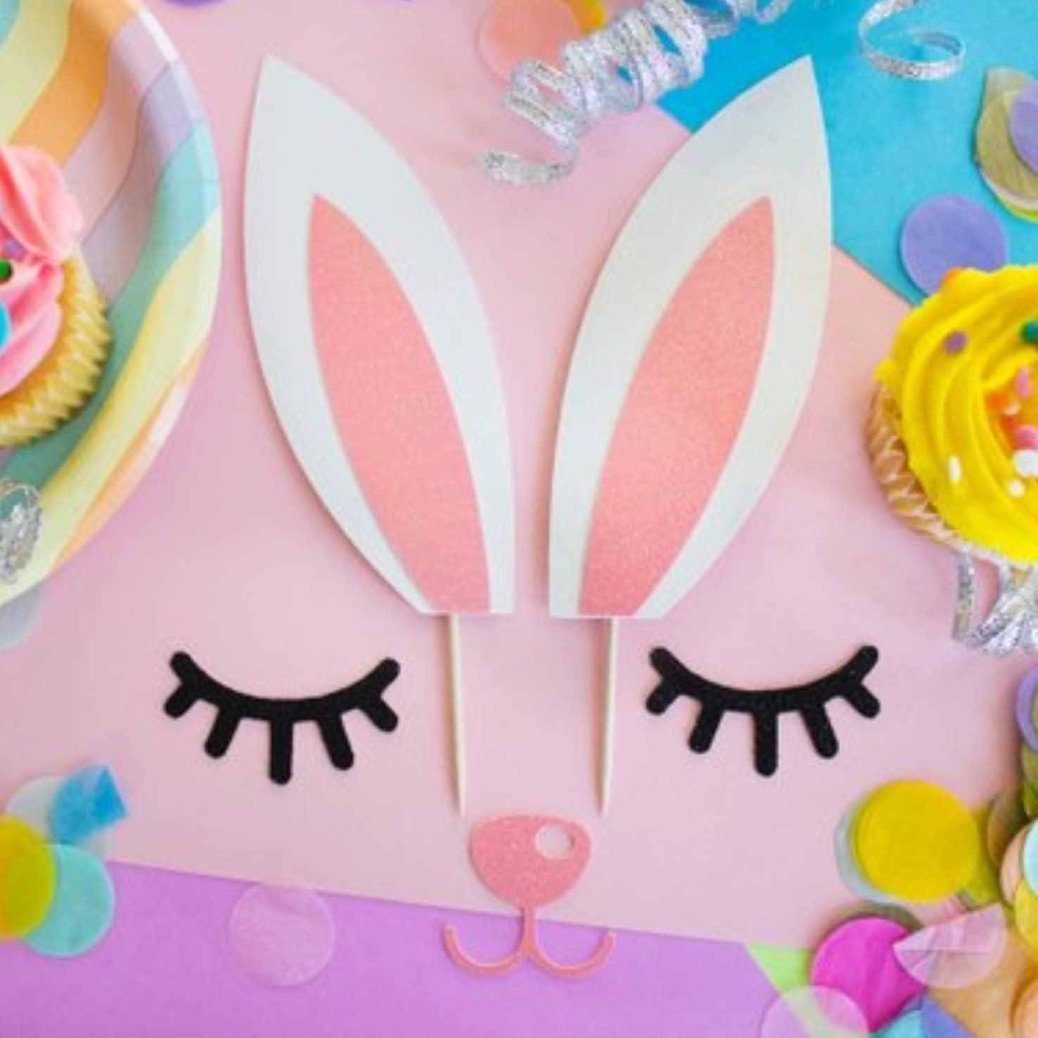 Easter Bunny Ears Cake Topper Decorations with Eyelashes Nose Picks for ...