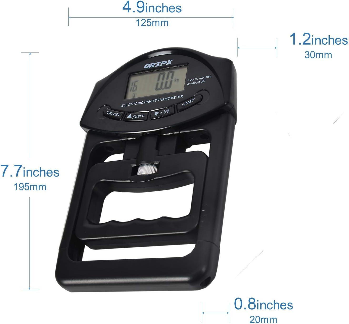 GRIPX Digital Hand Dynamometer - Electronic Grip Strength Meter 198 lbs ...