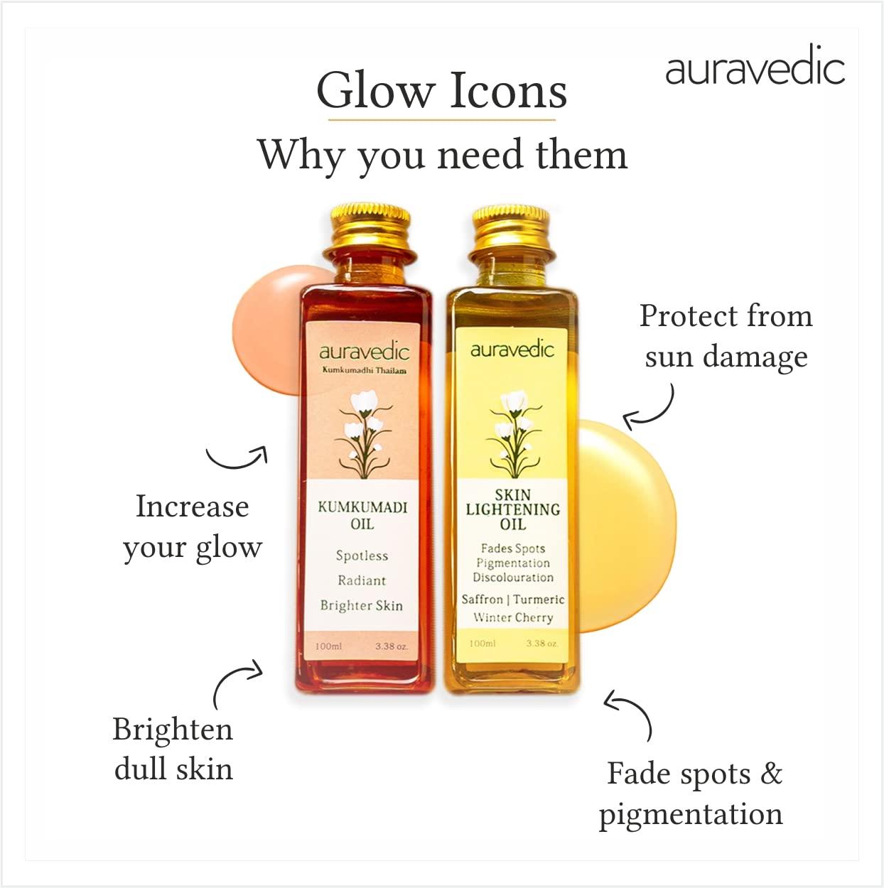 Auravedic Skin Lightening And Kumkumadi Oil 100ml Duo For Radiant Skin