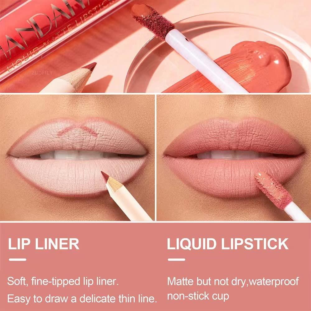 Charm Kiss Lip Liner and Lipstick Set - Long-Lasting Matte Makeup Kit ...