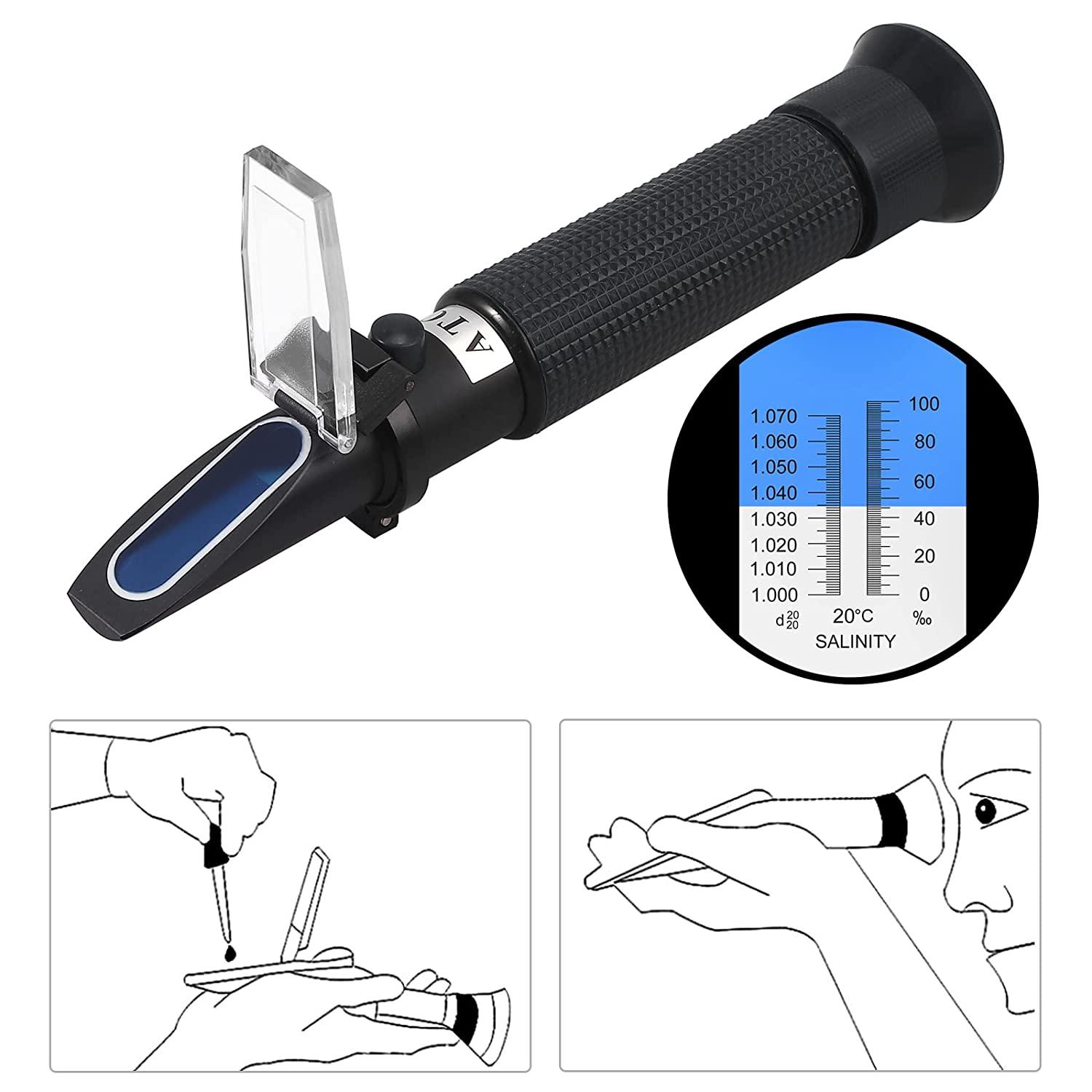 AUTOUTLET Salinity Refractometer - Dual Scale 0-100 & 1.000-1.070 ...