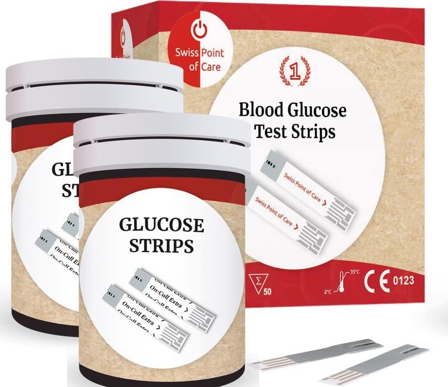 Swiss Point of Care Glucose Test Strips - 100 Extra Test Strips for On ...