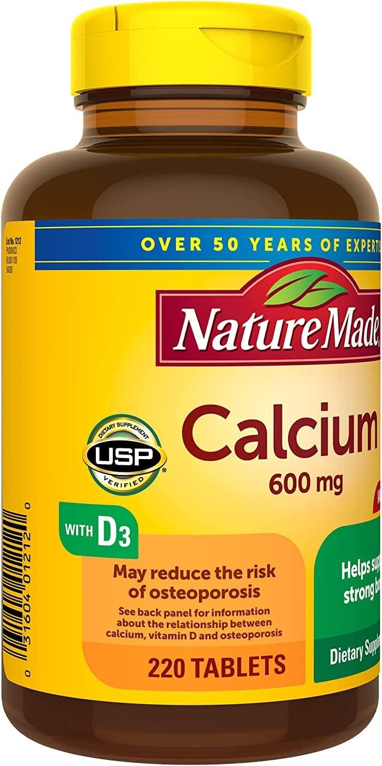 Nature Made Calcium 600mg with Vitamin D3 - 220 Tablets | Bone Support ...