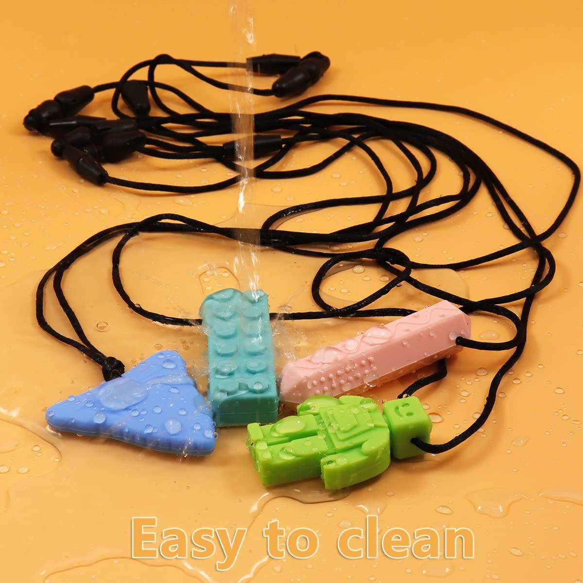 Sensory Chew Necklaces for Kids - 4 Pack Silicone Chewy Necklaces for ...