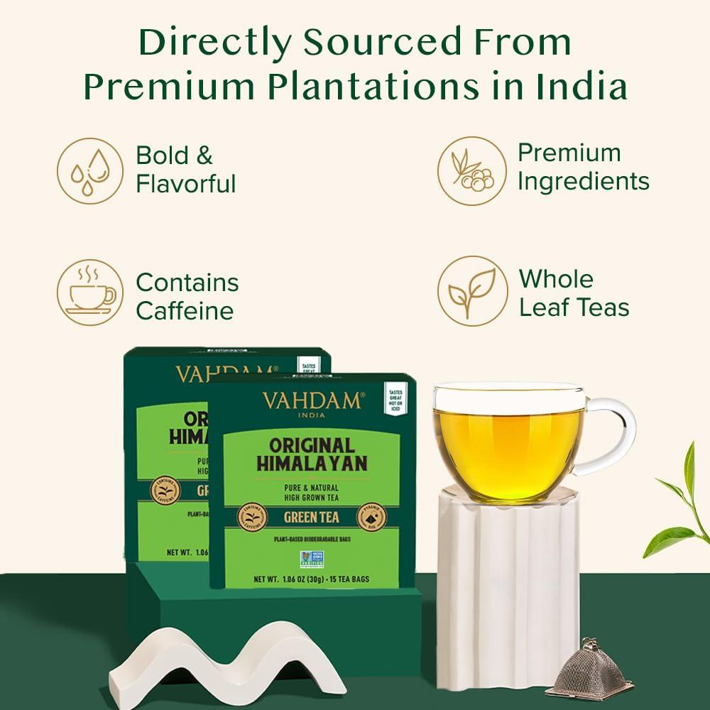 Vahdam Himalayan Green Tea - 100% Pure & Aromatic | 30 Pyramid Tea Bags ...