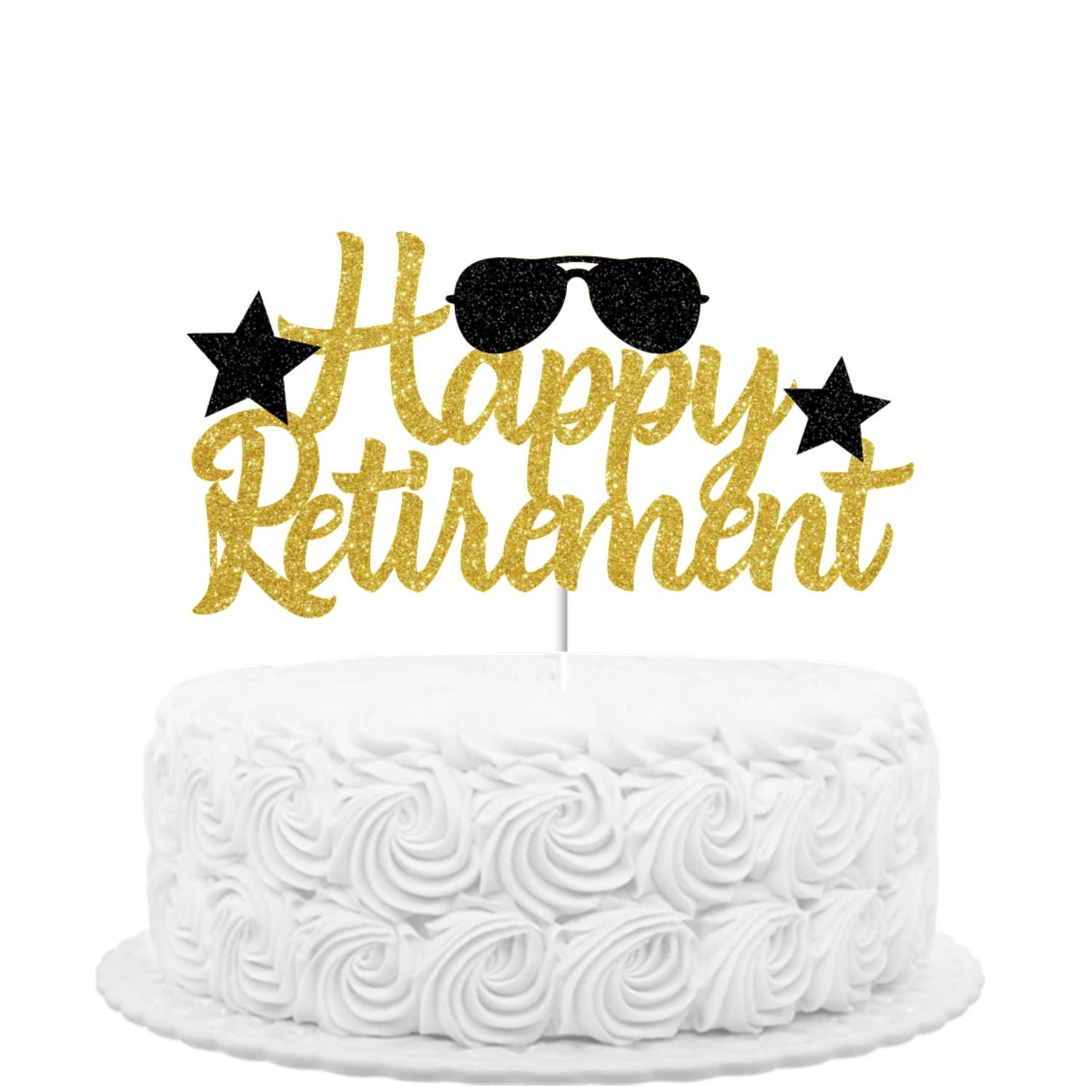 Happy Retirement Cake Topper Black Gold Glitter Cake Decorations for ...