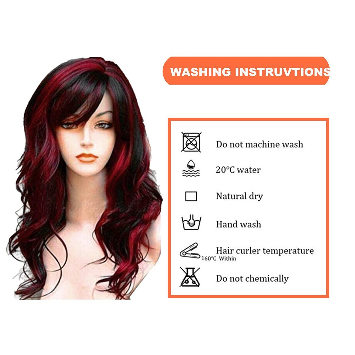 MeCamping Short Curly Wig with Bangs | Synthetic Wavy Red Mixed Black ...