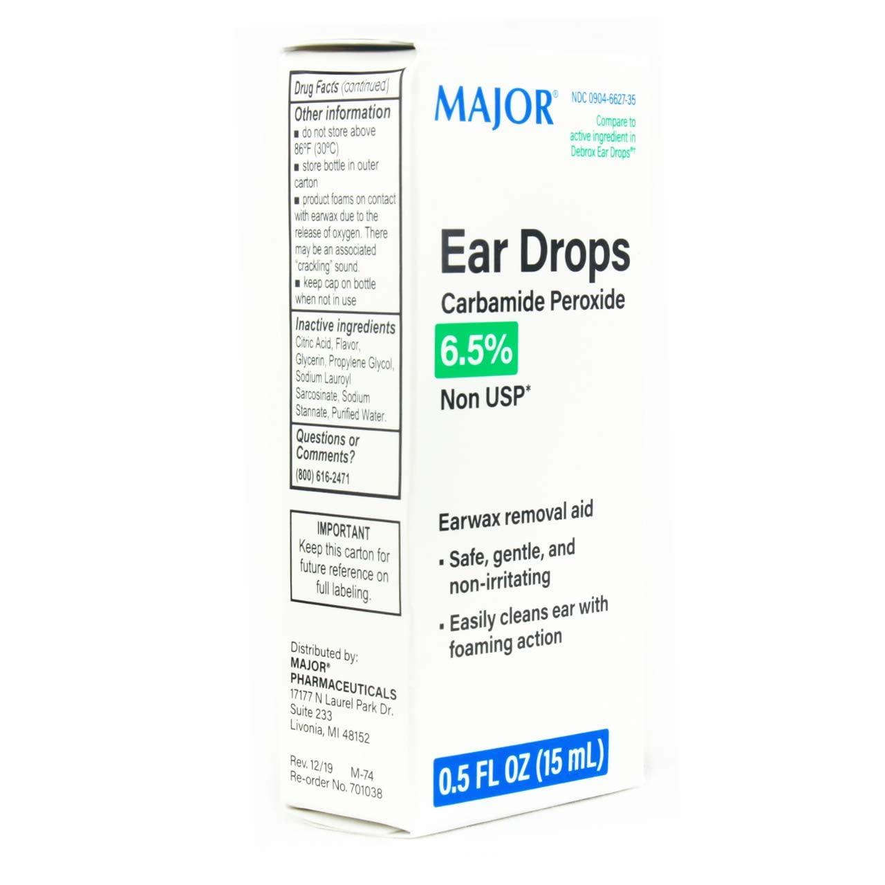 MAJOR Ear Drops 0.5oz 15mL Carbamide Peroxide 6.5% USA (3 Pack ...