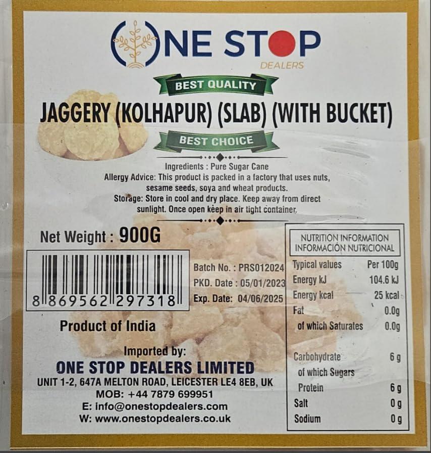 One Stop dealers Jaggery (Kolhapur) (Slab) (With Bucket) (900Gram) Pure ...