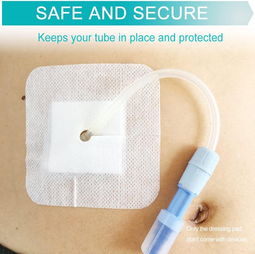 Feeding Tube Adhesive Wound Dressing - 4"x4" Bandage for PEG GJ & Supra ...