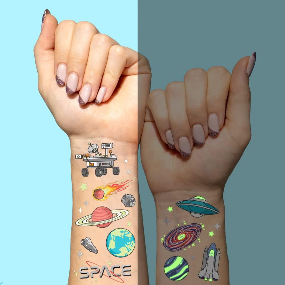 XO Fetti Glow in the Dark Space Temporary Tattoos - 50 pcs | Alien ...