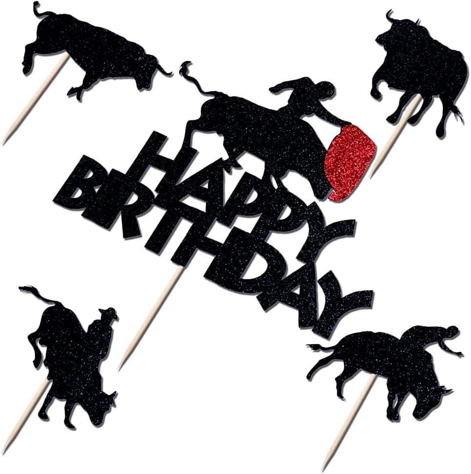 Crseniny 25-Pack Black Glitter Happy Birthday Cupcake Topper Matador ...