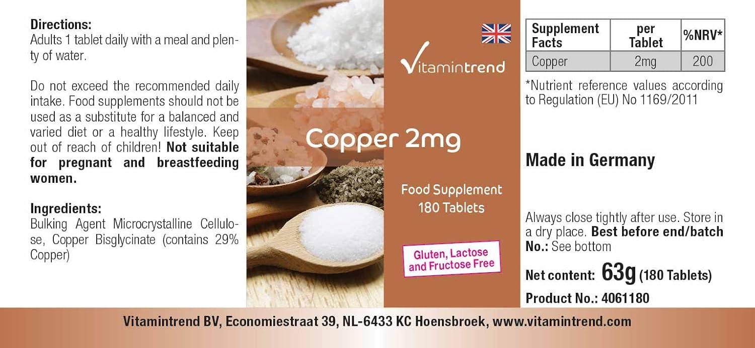 High-Dose Vegan Copper Tablets 2mg - 180 Count 6-Month Supply ...