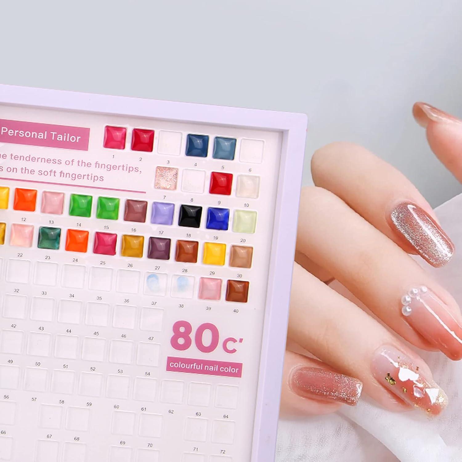 80 Colors Nail Color Chart Display | Portable Nail Gel Polish Card Book ...