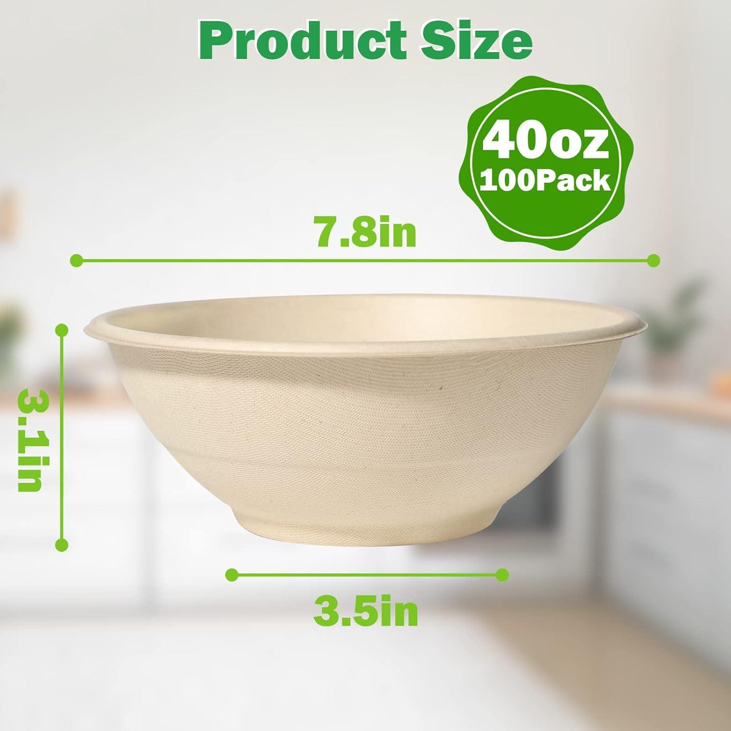 40oz Disposable Bowls - 100 Pack | Compostable Sugarcane | Microwavable ...