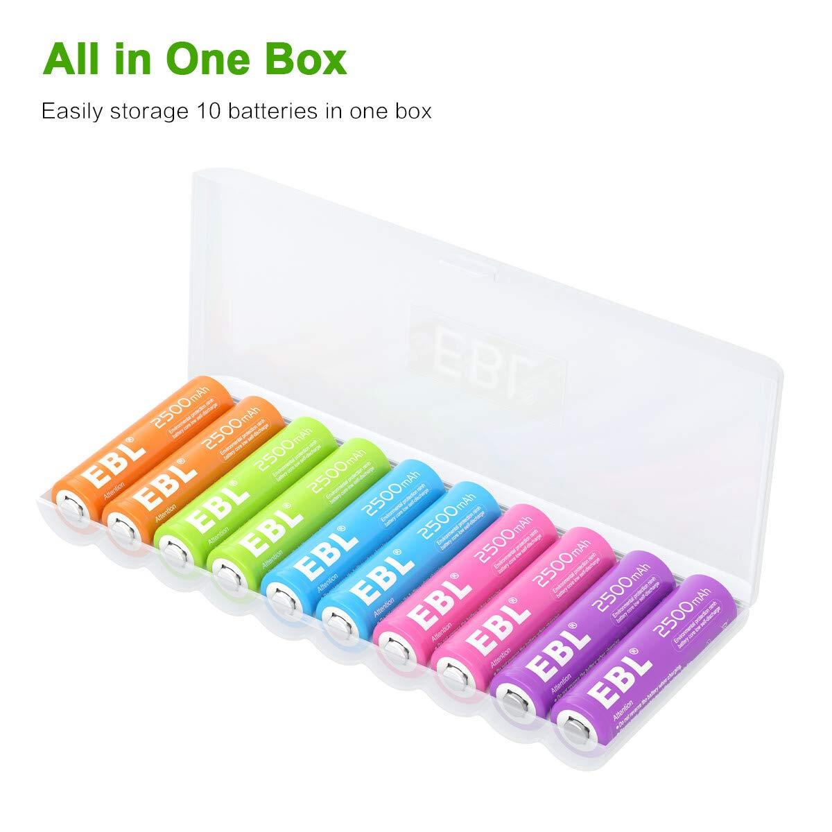 EBL AA Rechargeable Battery 10 Pack - 2500mAh Ni-MH Double A Batteries ...