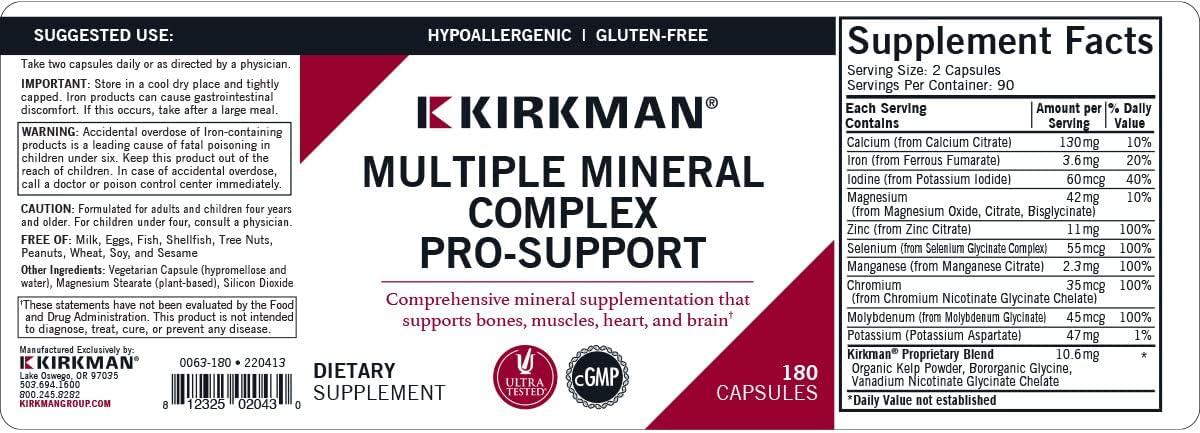 Kirkman Multiple Mineral Complex Pro-Support | 180 Vegetarian Capsules ...
