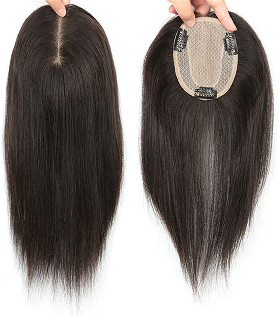 Silk Base Straight Human Hair Crown Topper - Clip-in Invisible ...