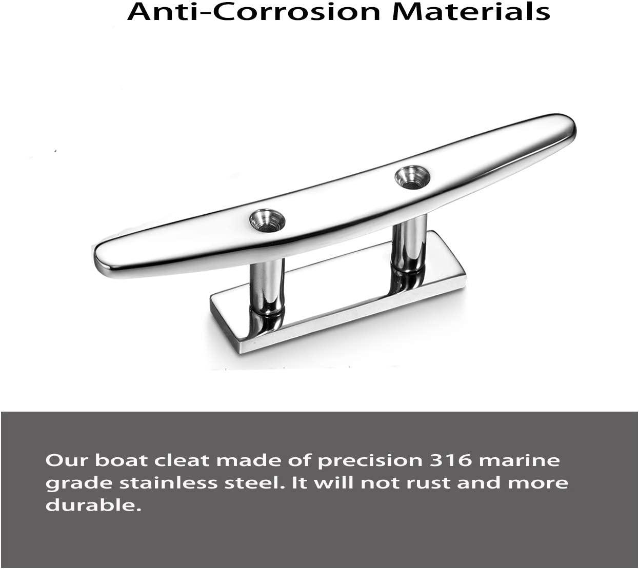 6 Inch Open Base Boat Cleat 2 Pcs - Heavy Duty 316 Stainless Steel Dock ...