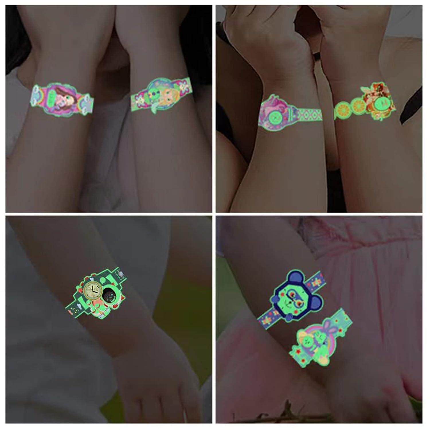 Kids Cartoon Watch Temporary Tattoos - Glow in the Dark Luminous Fake ...